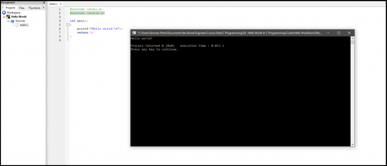 Hello World in C Programming | the Bored Engineer